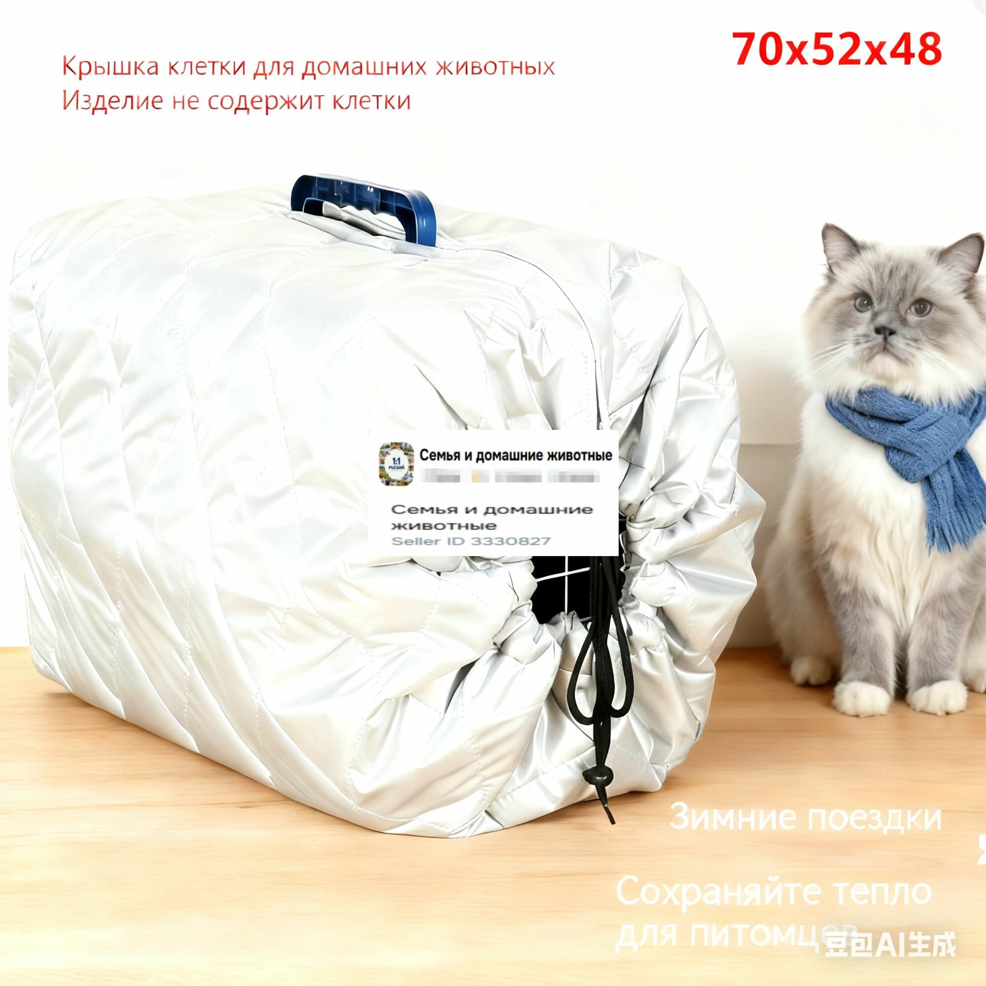 Зимний чехол на пластиковую переноску для кошек, собак, животных 70*52*48