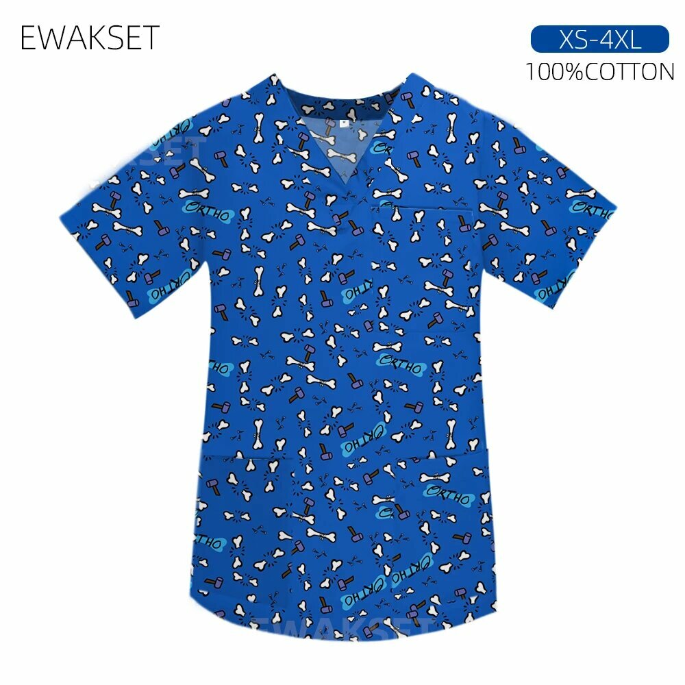 EWAKSET Хирургические топы с мультяшными героями из хлопка 4XL, Scrub Top007
