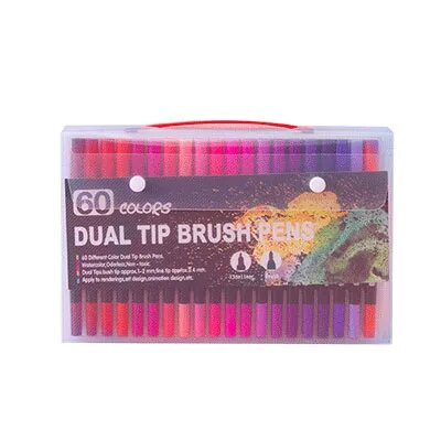 60 цветов, Dual Brush Pens, черные маркеры