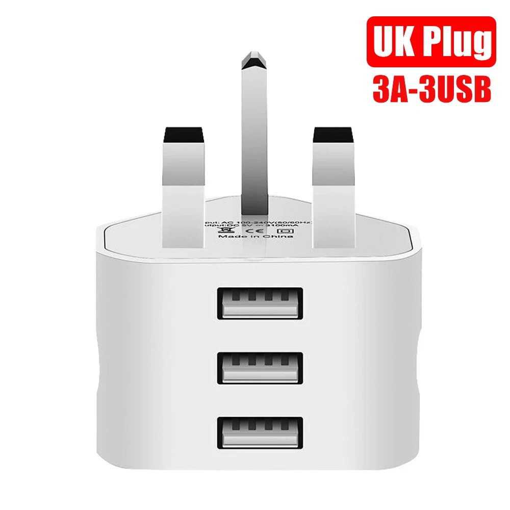 1 шт, 3-контактная британская вилка, 3 AMP, USB-адаптер, настенное зарядное устройство, домашняя зарядка для телефонов, универсальный адаптер для телефона, розетка 5 В