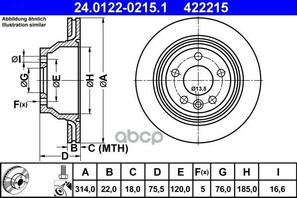 Тормозной диск Ate 24012202151 Volkswagen Touareg для тормозной системы