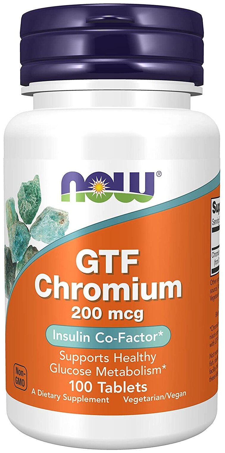 Витаминно-минеральный комплекс NOW GTF Chromium, таблетки, 200 мкг