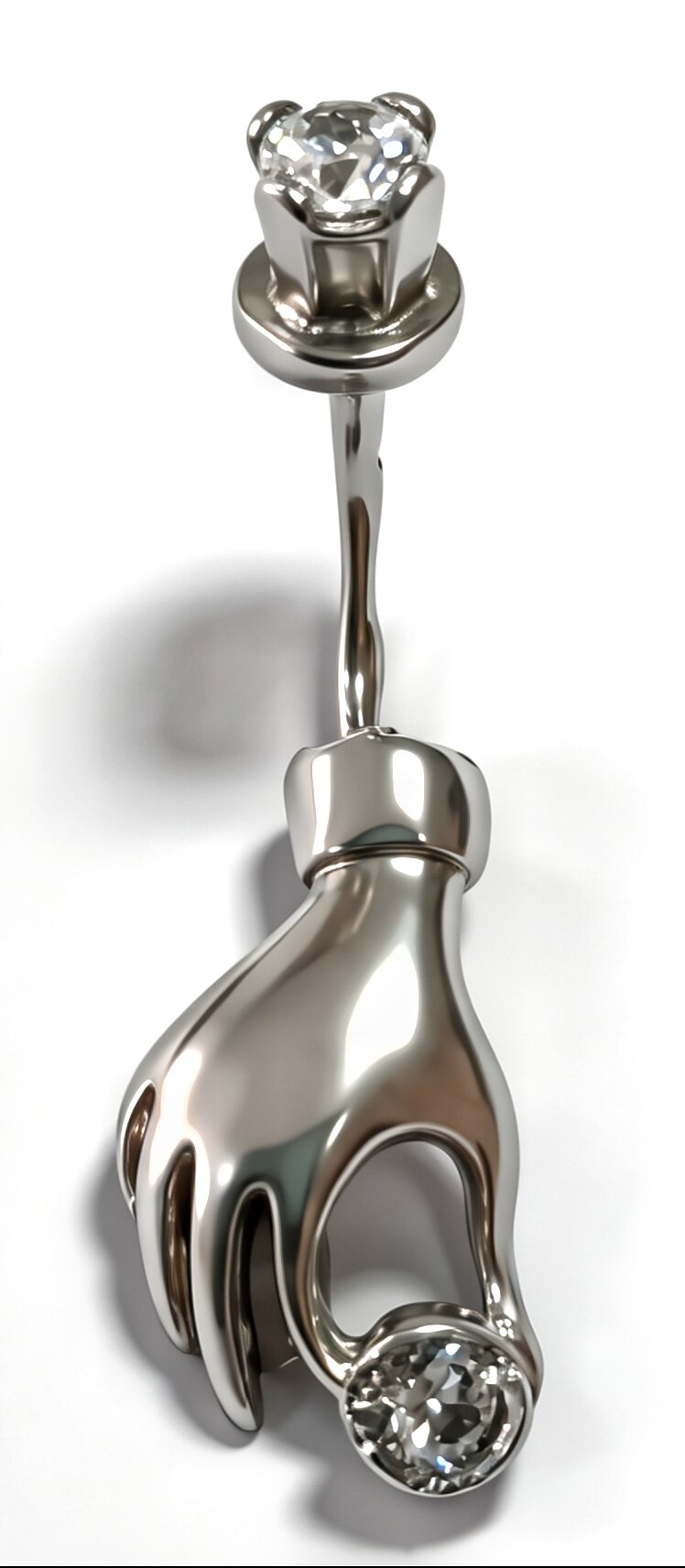 Пирсинг в пупок, серебро, 925 проба, родирование, фианит