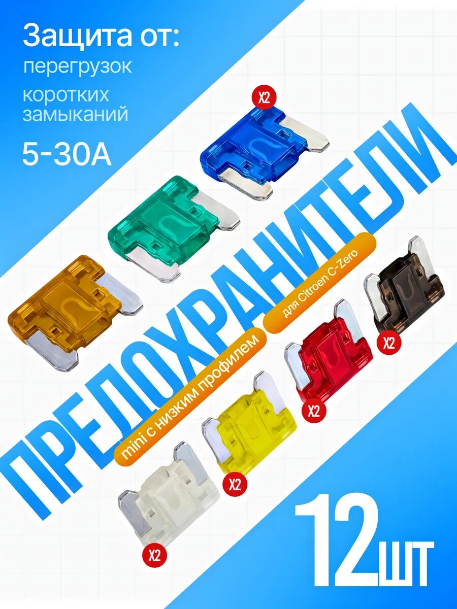 Предохранители Ситроен C-Zero, низк. проф 12шт