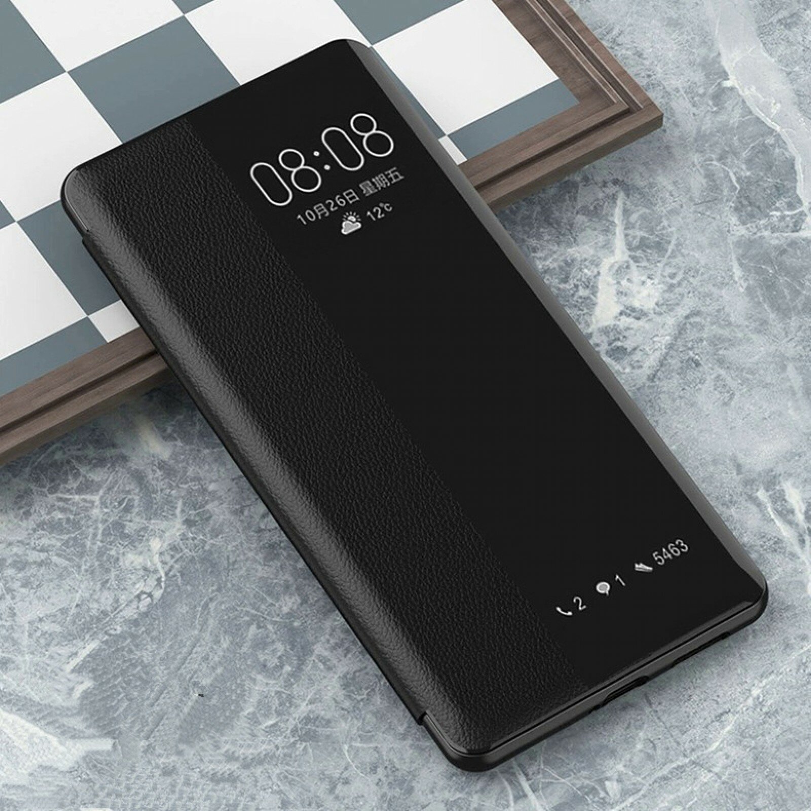 Флип-чехол MyPads для Xiaomi Redmi Note 13 с боковым окном, водоотталкивающий черный