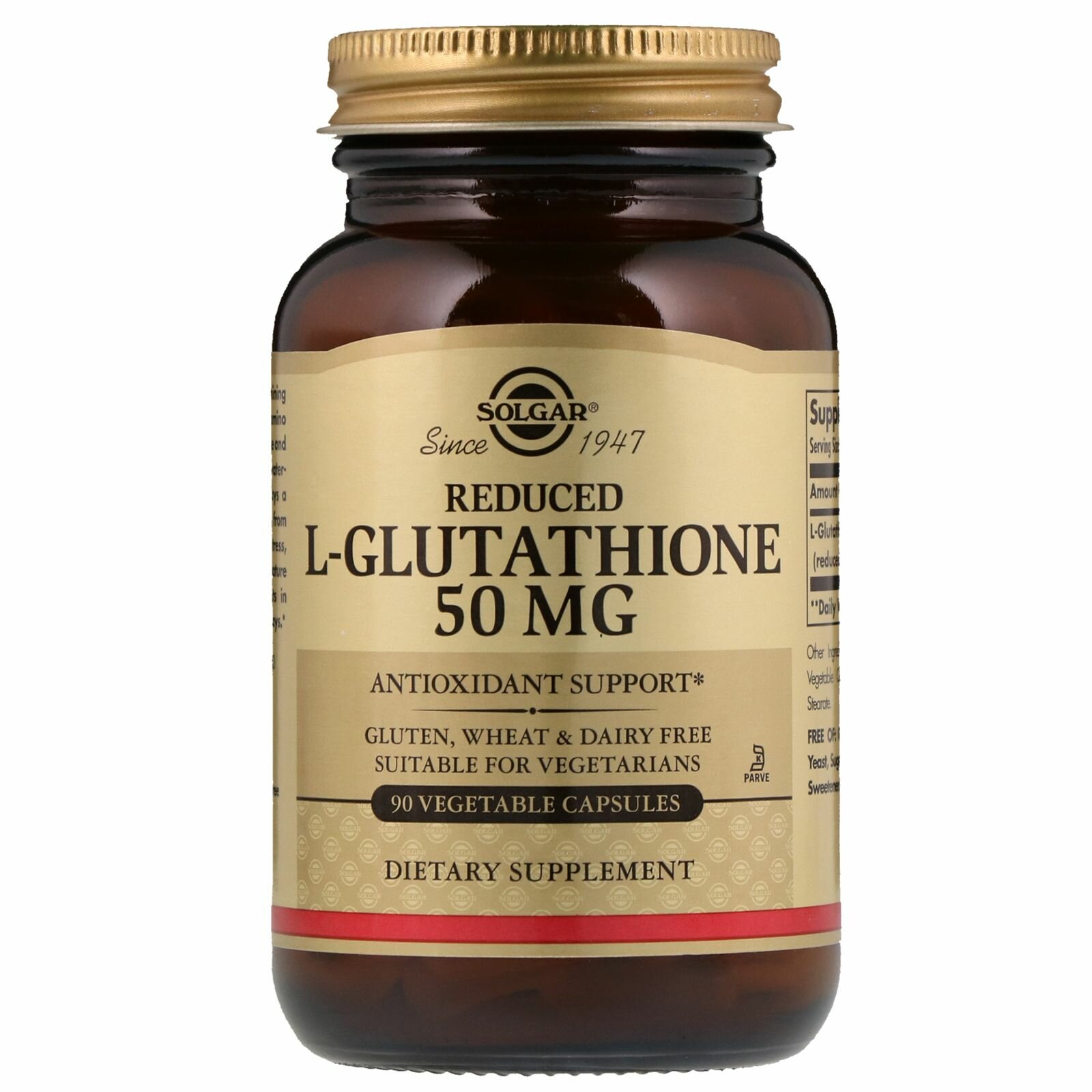 Аминокислота Solgar L-Glutathione 50 мг Reduced (восстановленный L-Глутатион) 90 вег капсул (Solgar)