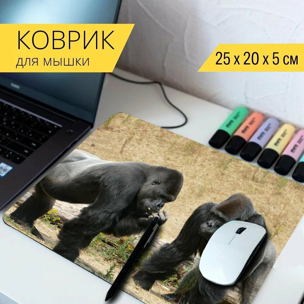 Коврик для мыши с принтом "Горилла, равнинных горилл, обезьяна" 25x20см.