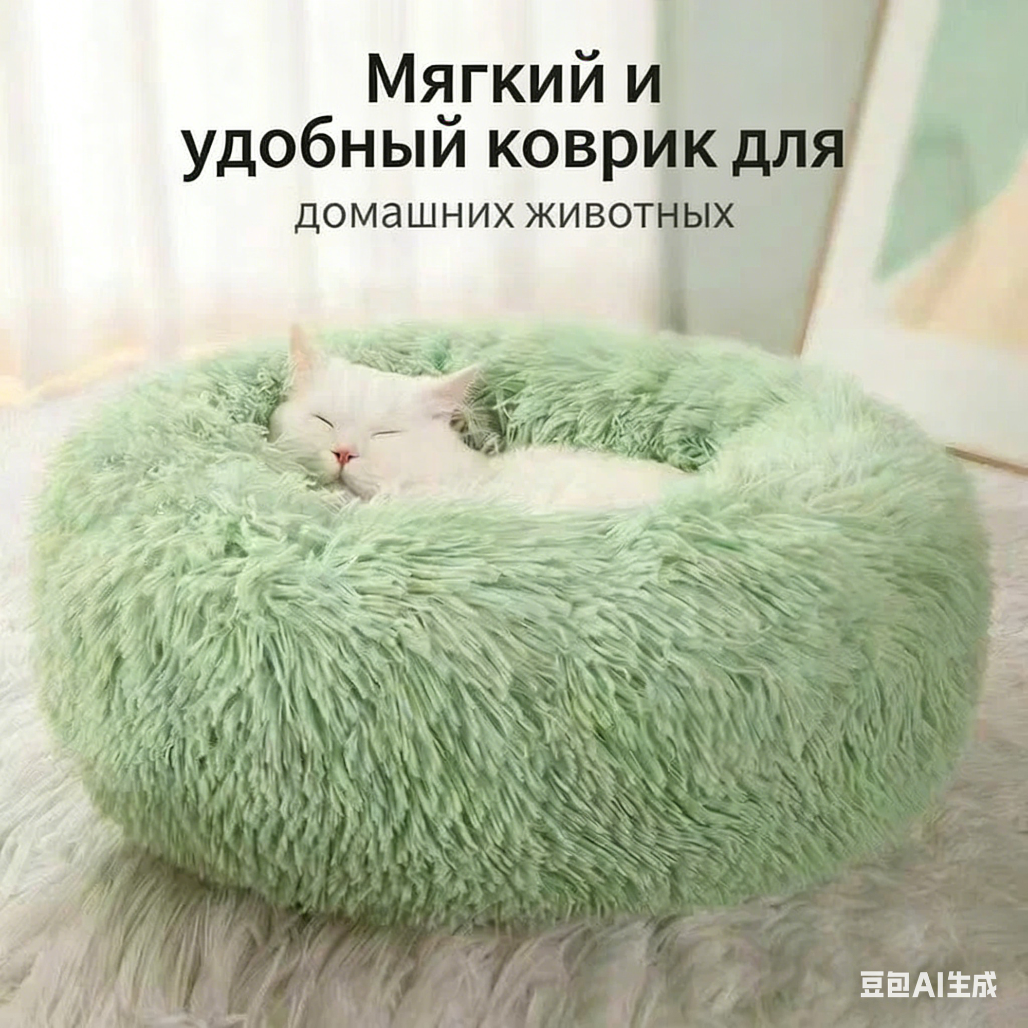 Мягкий и удобный коврик для домашних животных, плюшевый материал, 50х50 см, зеленый