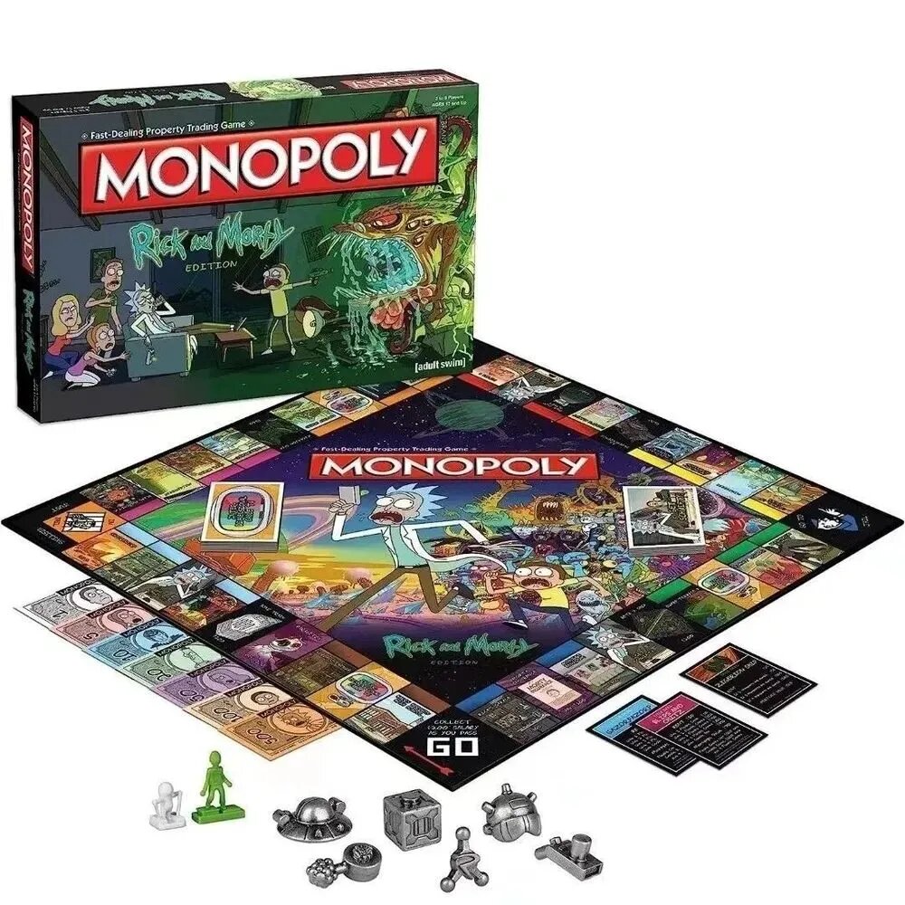Настольная игра и набор карт Монополия по мотивам мультсериала Рик и Морти