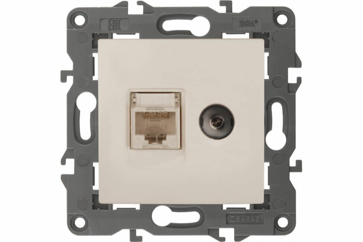 Розетка 2гн комп+ТВ RJ45+TV с/у крем механизм кат.5е 14-3110-02 Elegance Эра (1/10)