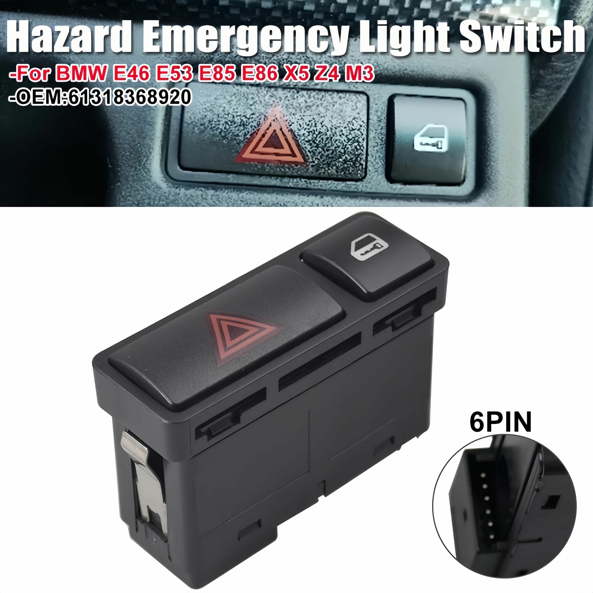 Кнопка аварийного выключателя света для BMW E46/E53/E85/E86/X5/Z4/M3 (3‑я серия, 325), OEM 61318368920, с центральным замком
