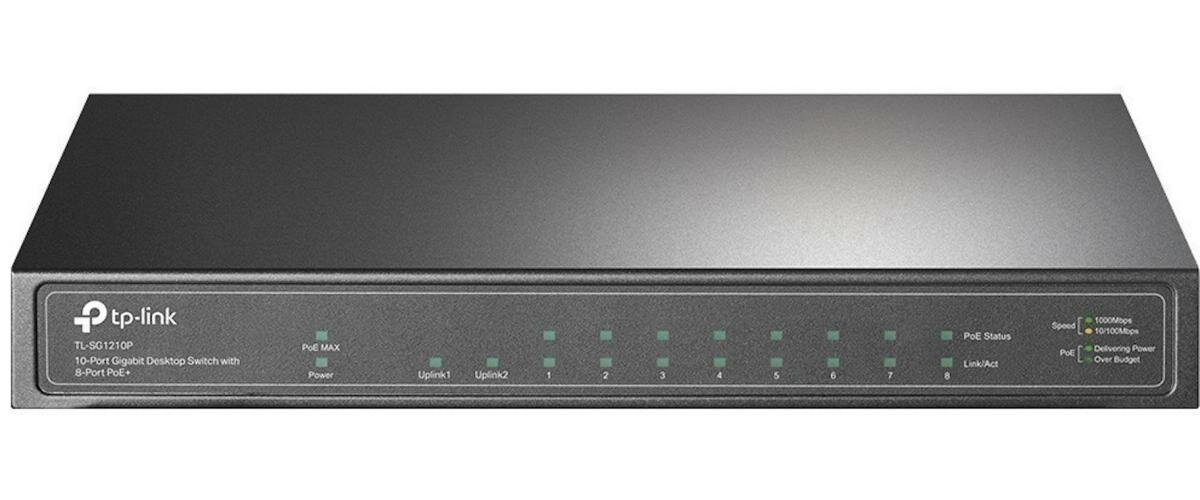 Коммутатор 10-портовый TP-Link TL-SG1210P, 9G 1SFP 8PoE+ 63W, PoE