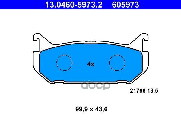 Колодки торм. задн. MAZDA 626 IV 1.8-2.0i,2.5 91-97/MX-6 2.0-2.5i 92-97/Xedos 6 1.6-2.0 92-99 Ate арт. 13-0460-5973-2