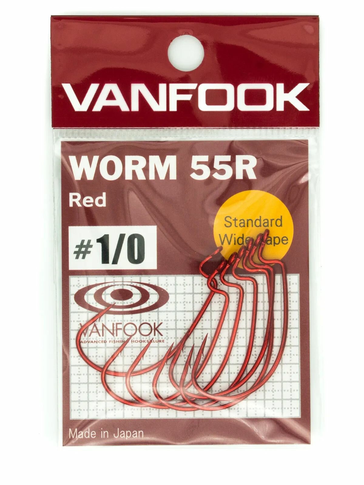 Крючки офсетные для рыбалки Vanfook Worm 55R, Red, #1/0 / Японские крючки Ванфук