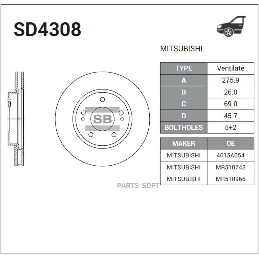 Диск тормозной передний SANGSIN BRAKE SD4308 | цена за 1 шт