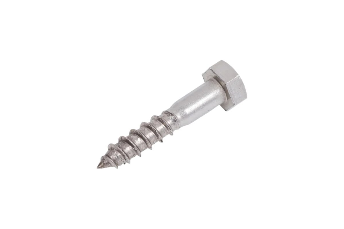 Шуруп госкреп DIN 571 нержавеющая сталь M8 длина 40 мм шестигранная головка без покрытия монтаж сантехники и деревянных конструкций
