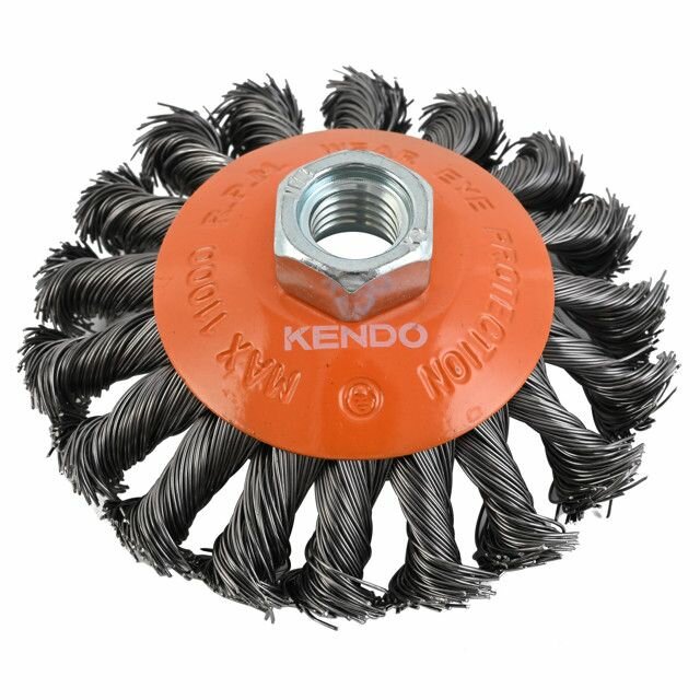 Корщетка для УШМ KENDO 100мм плоская витая сталь, проволока 0.5мм, черный, Китай