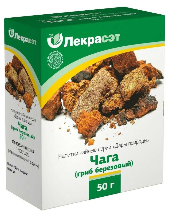 Чайный напиток Лекра-СЭТ Чага-березовый гриб, 50 г ТНП 0945, 7494