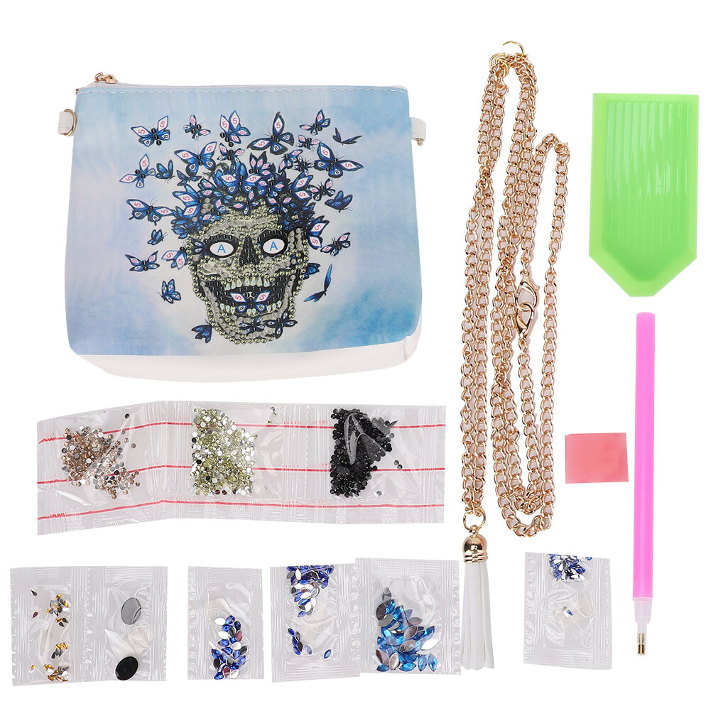 Кошелек с алмазной росписью, белый, из искусственной кожи, с рисунком черепа, сумка-цепочка, сделай сам, ручная работа, подарок для женщин