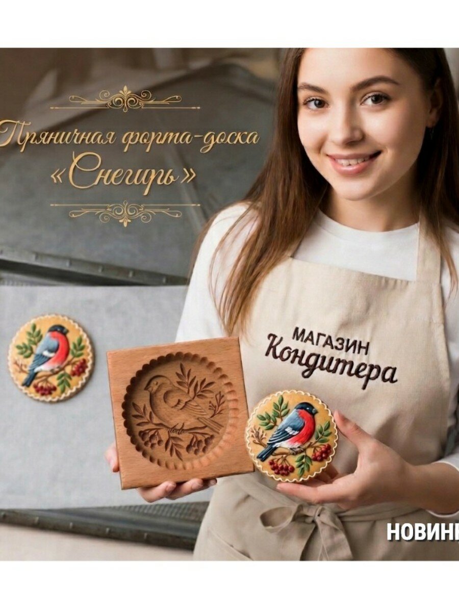 Пряничная форма-доска "Снегирь" для создания пряников и печенья.