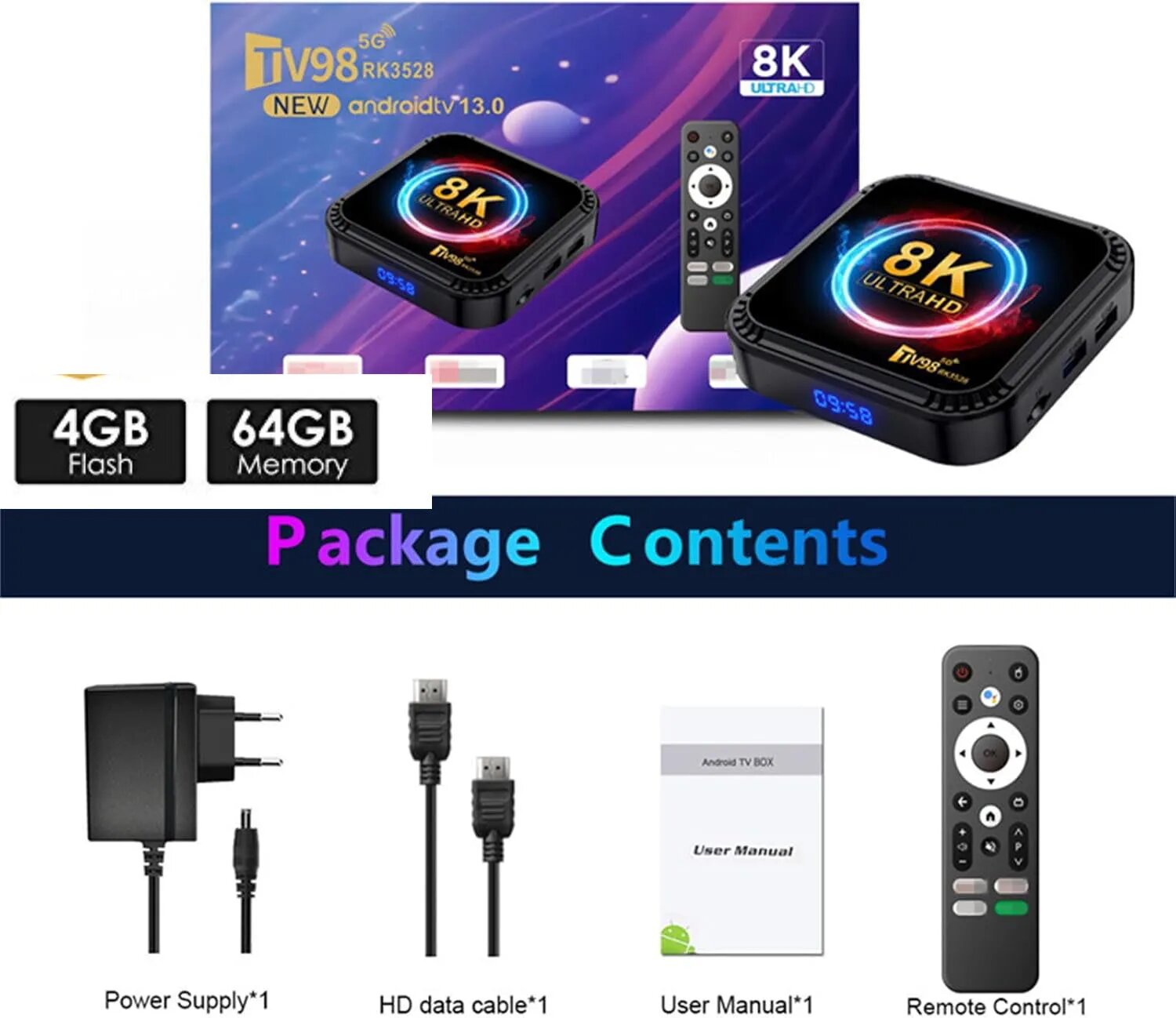 KEPNIX TV98 RK3528 Smart TV Box Android 13 4ГБ 64ГБ 4G 64G