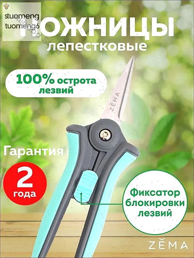 Садовые ножницы ZEMA для сбора фруктов, овощей и цветов с лезвием из стали, бирюзовые