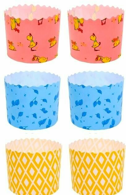 Формы пасхальные 6 см "Мини Микс" для выпечки Кулича из пергаментной бумаги ,(в наборе 6шт )