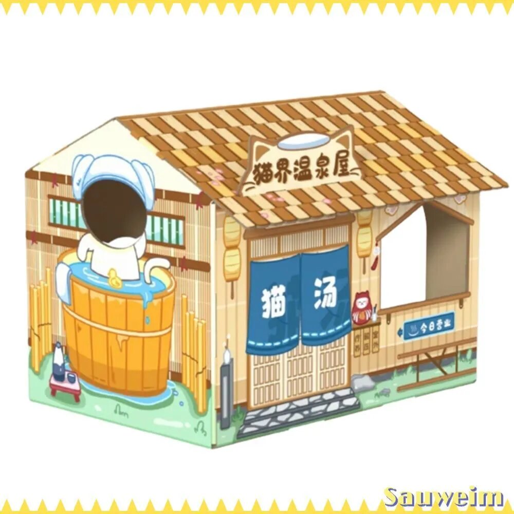 Кошачий дом деревянный домик для кошек Sauweim в японском стиле для кошек