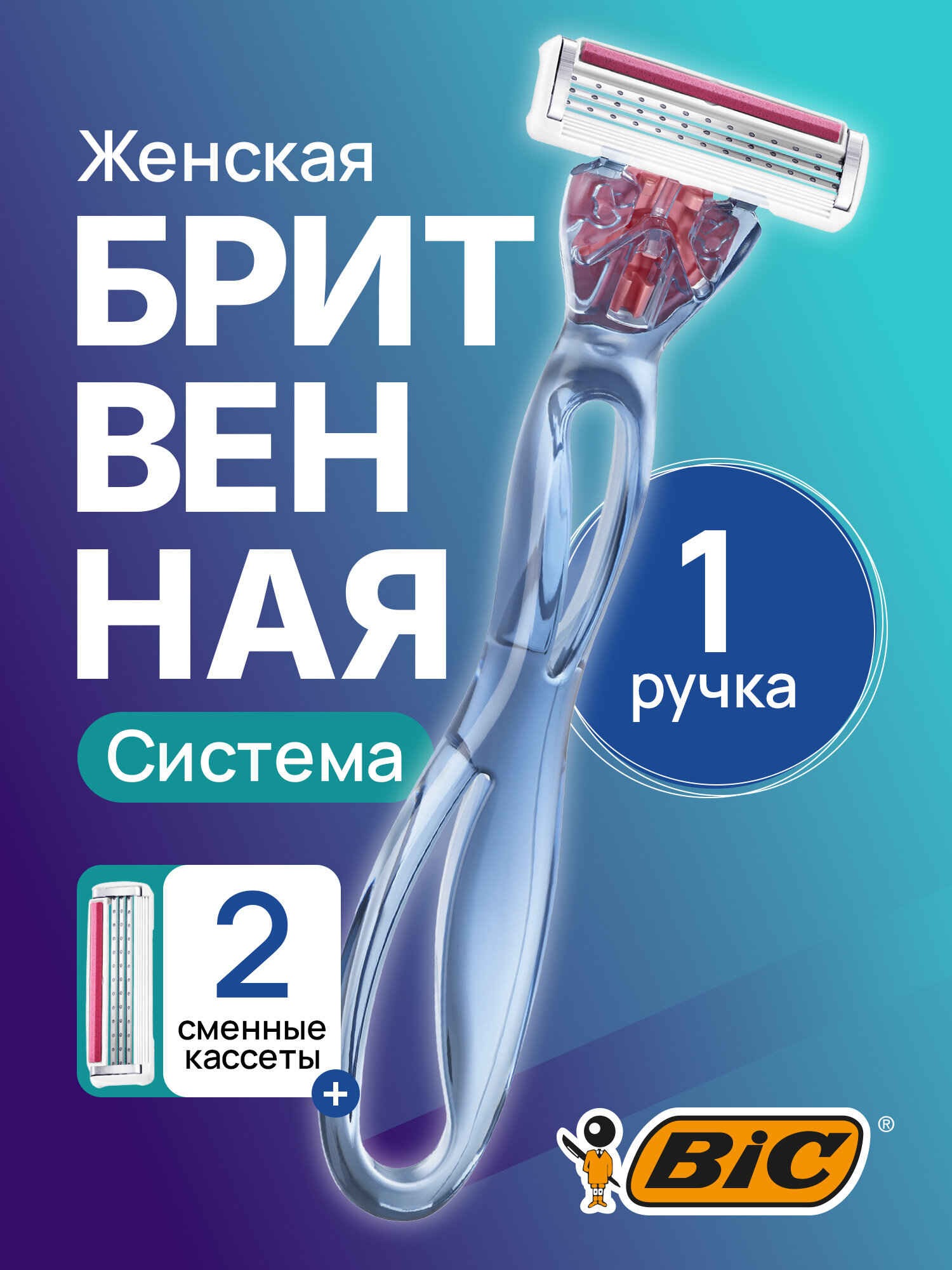 Женская бритвенная система BIC Click 3 Soleil для чувствительной кожи уп. 1 ручка + 2 кассеты
