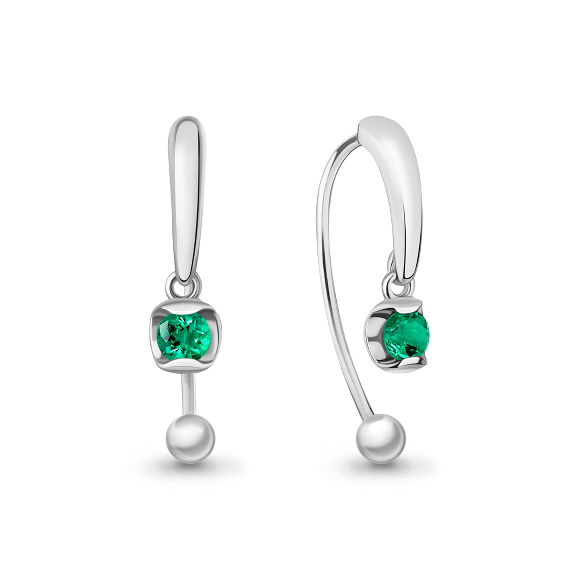 Серьги, серебро, 925 проба, родирование, изумруд синтетический
