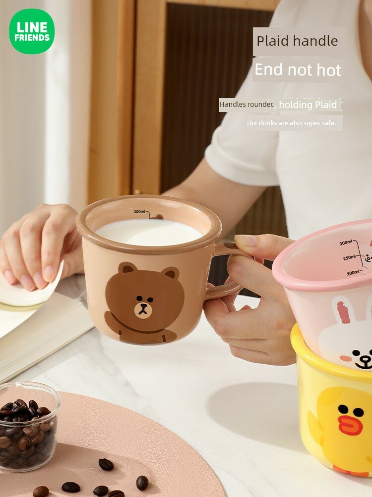 Керамическая чашка для молока LINE FRIENDS со шкалой, детская кружка, чашка для воды, кофейная чашка, подарочная чашка