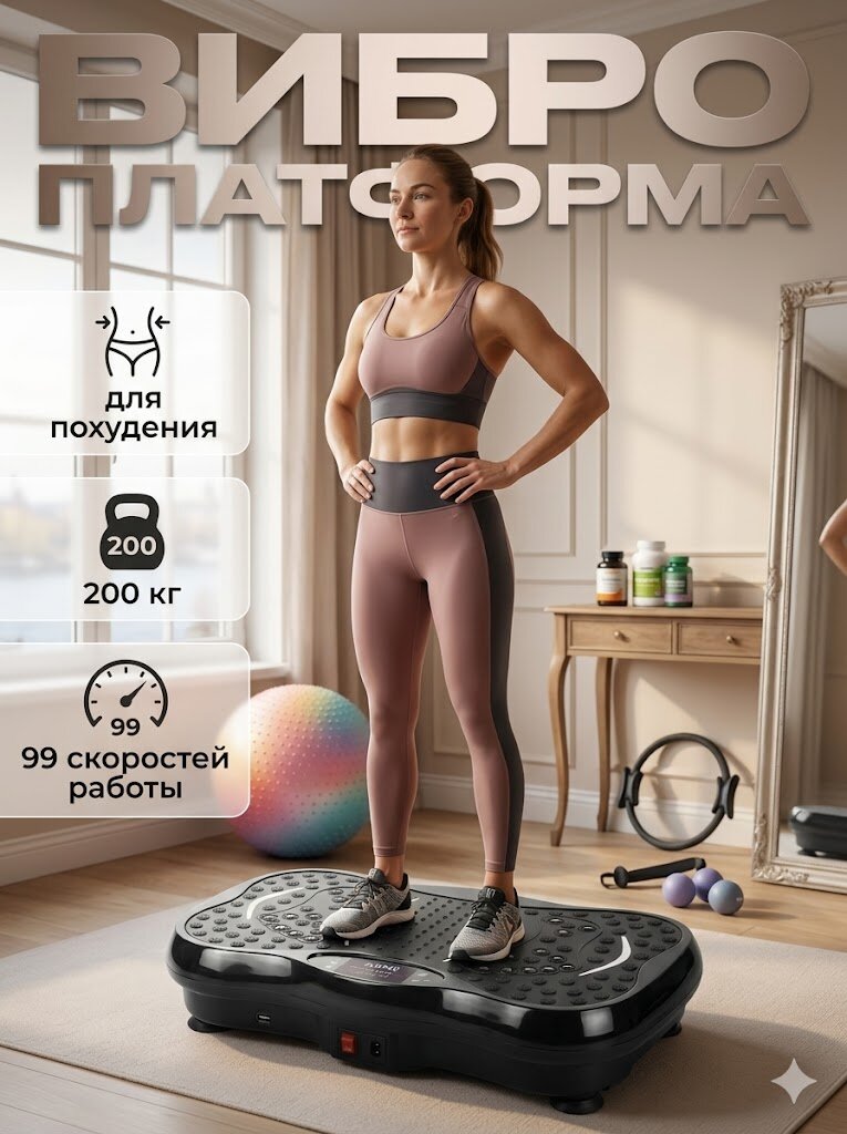 Виброплатформа для похудения тренажер до 200 кг С блютуз，регулировка амплитуды, 49 программ