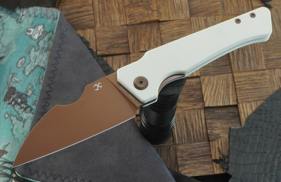 Складной нож Kansept Knives Egress, сталь CPM S35VN, Rose Gold Coated, рукоять белый G-10