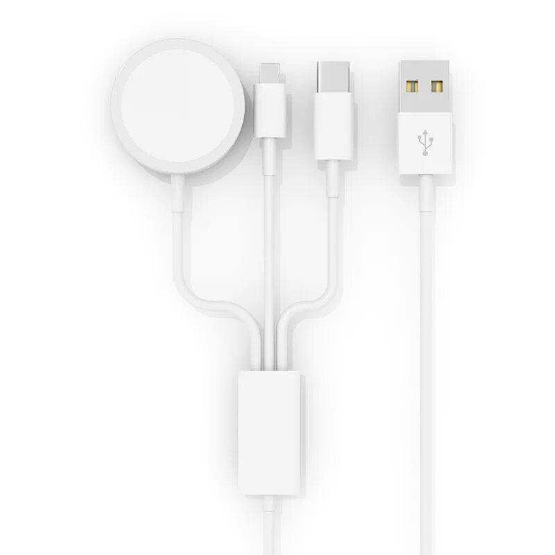 Беспроводная зарядка 3 в 1 с Type-C и Lightning для часов Apple, кабель 1,2 м, поддержка быстрой зарядки