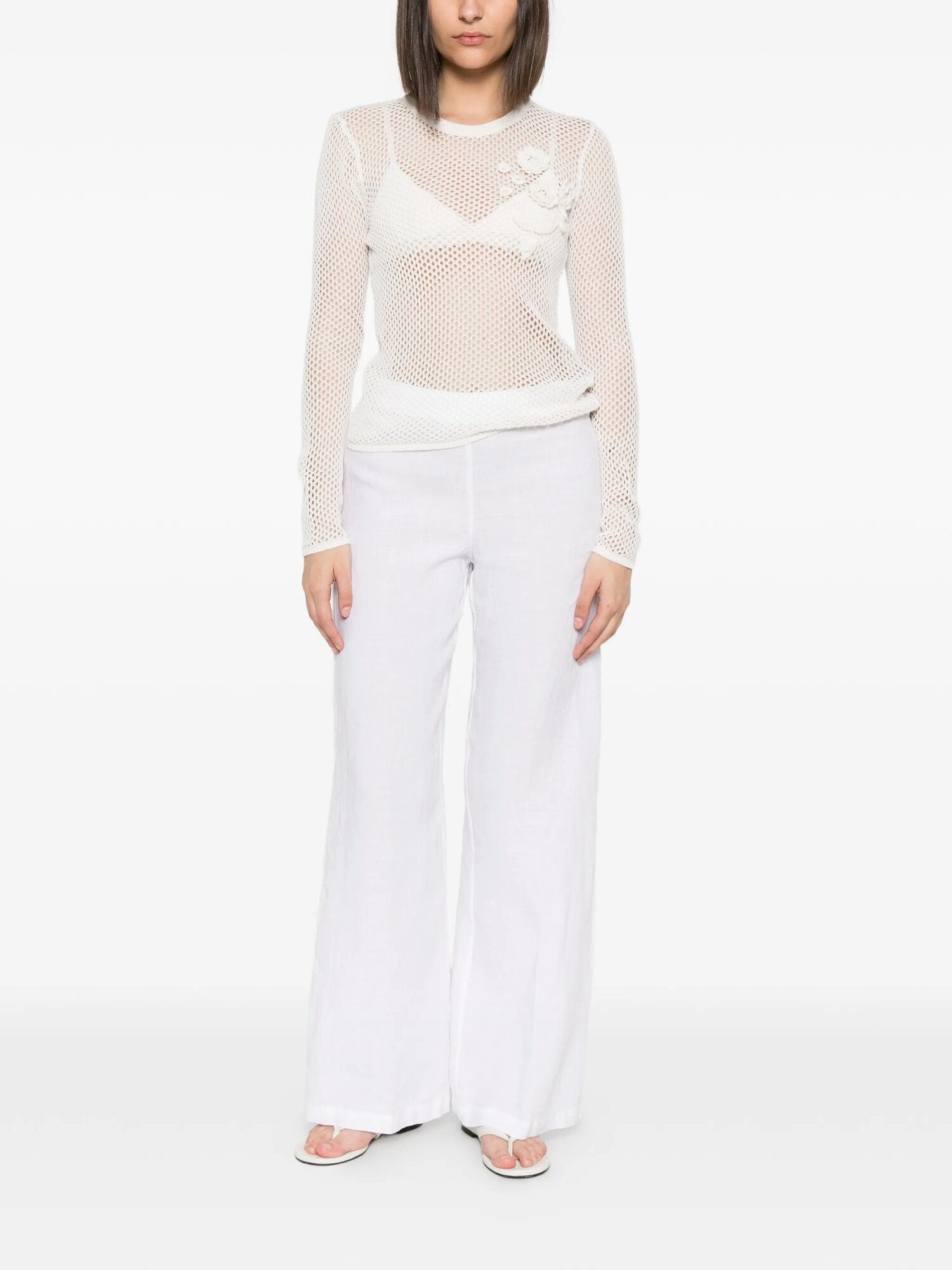 Брюки 120% LINO Wide-leg trousers, размер 42, white — фото 1