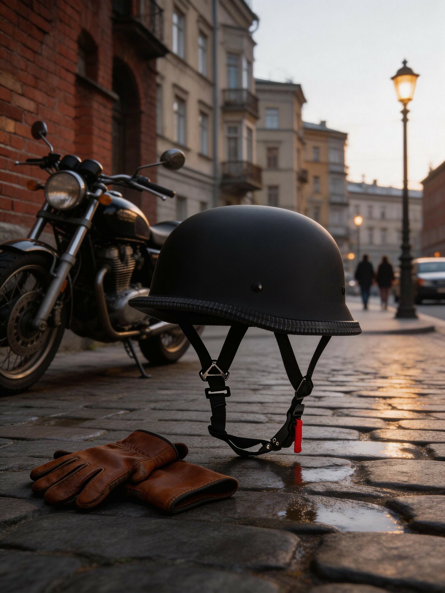 Каска 201 в ретро стиле, мото открытого типа чёрный матовый, размер L