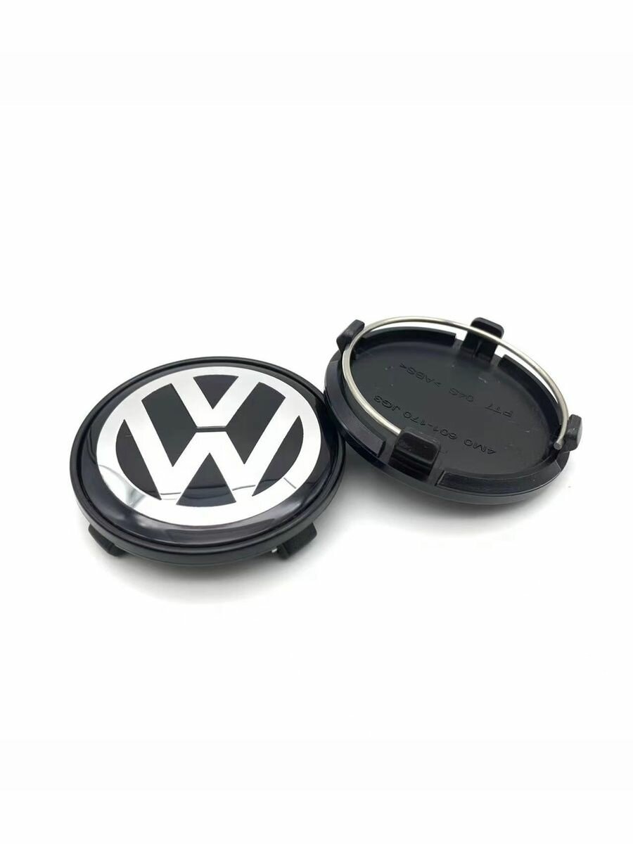 Колпаки ступичные Volkswagen 61 мм, комплект 4 шт — ABS-пластик и алюминий, наружный ?61/внутр. ?56 мм, с логотипом VW