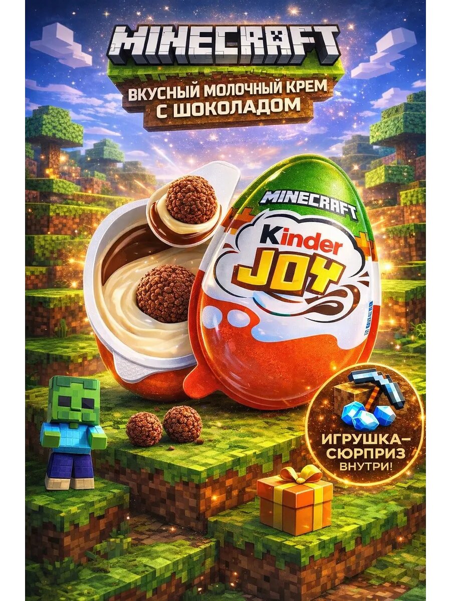 Kinder Joy Minecraft - набор 12 шт. Шоколадное яйцо с игрушкой — фото 1
