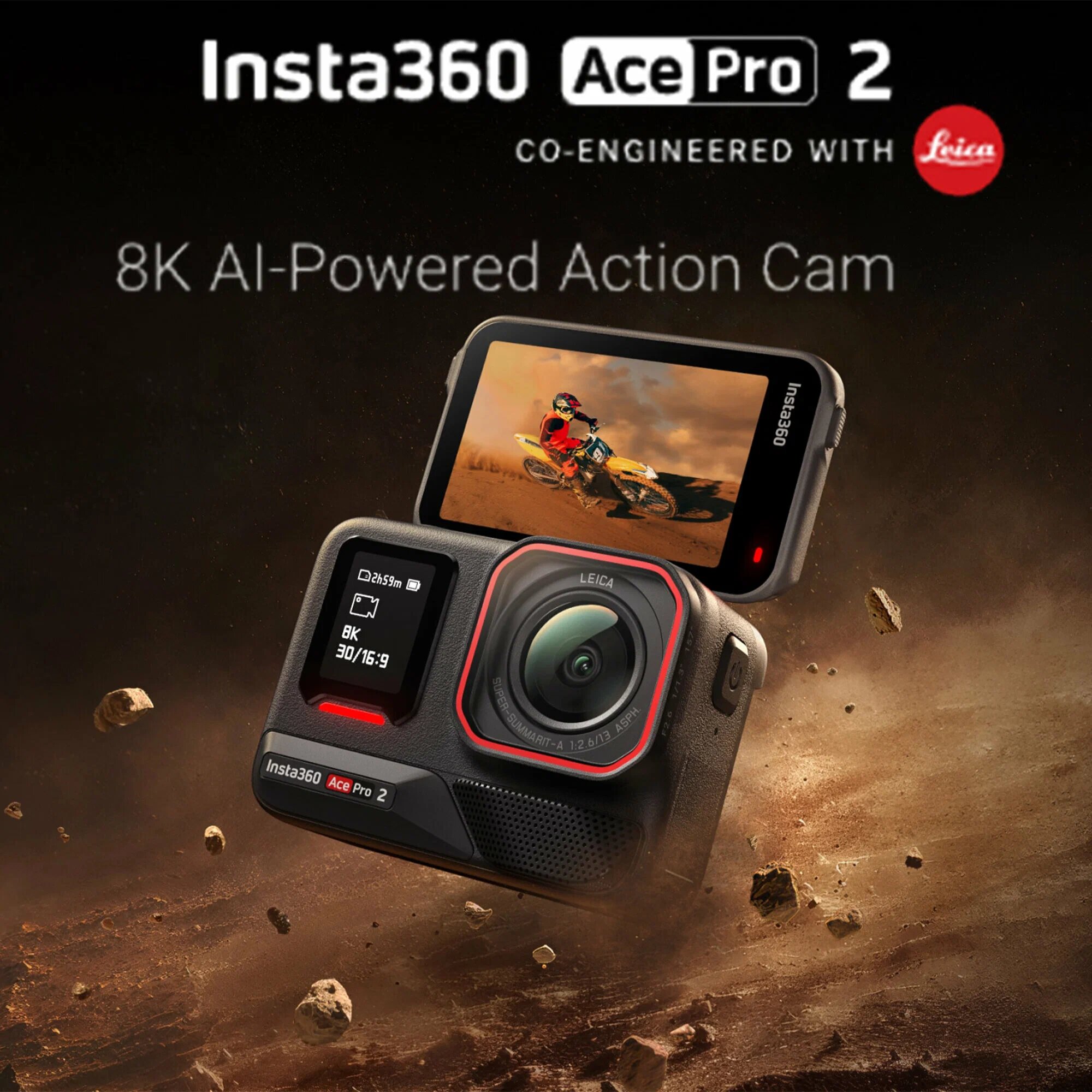 Экшн-камера Insta360 ACE PRO 2 Стандартная версия с одной батареей， с сенсорным экраном, 8 К водонепроницаемый，черное