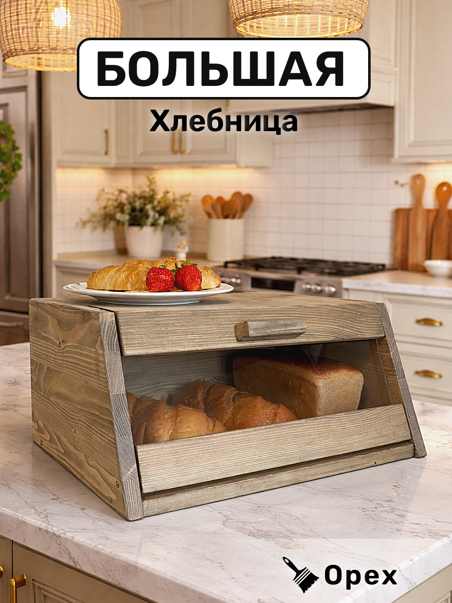 Хлебница большая деревянная с прозрачной крышкой