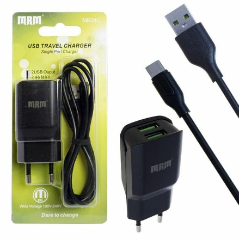 СЗУ-2USB Type-C MRM MR24C 5V 2.4A 1.2м, Black B3141