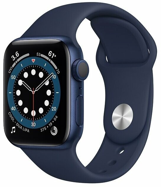 Умные часы A pple Watch Series 6 GPS 40мм [MG143RU/A] Aluminum Case with Sport Band, синий/темный ультрамарин