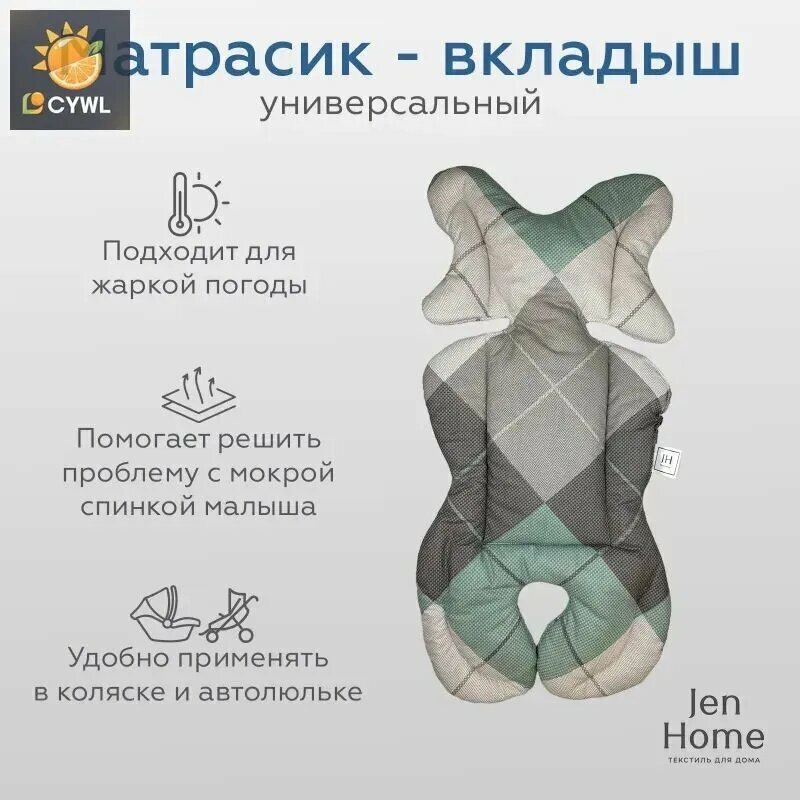 Универсальный матрас в коляску или автокресло 40х77, принт Паддингтон зеленый