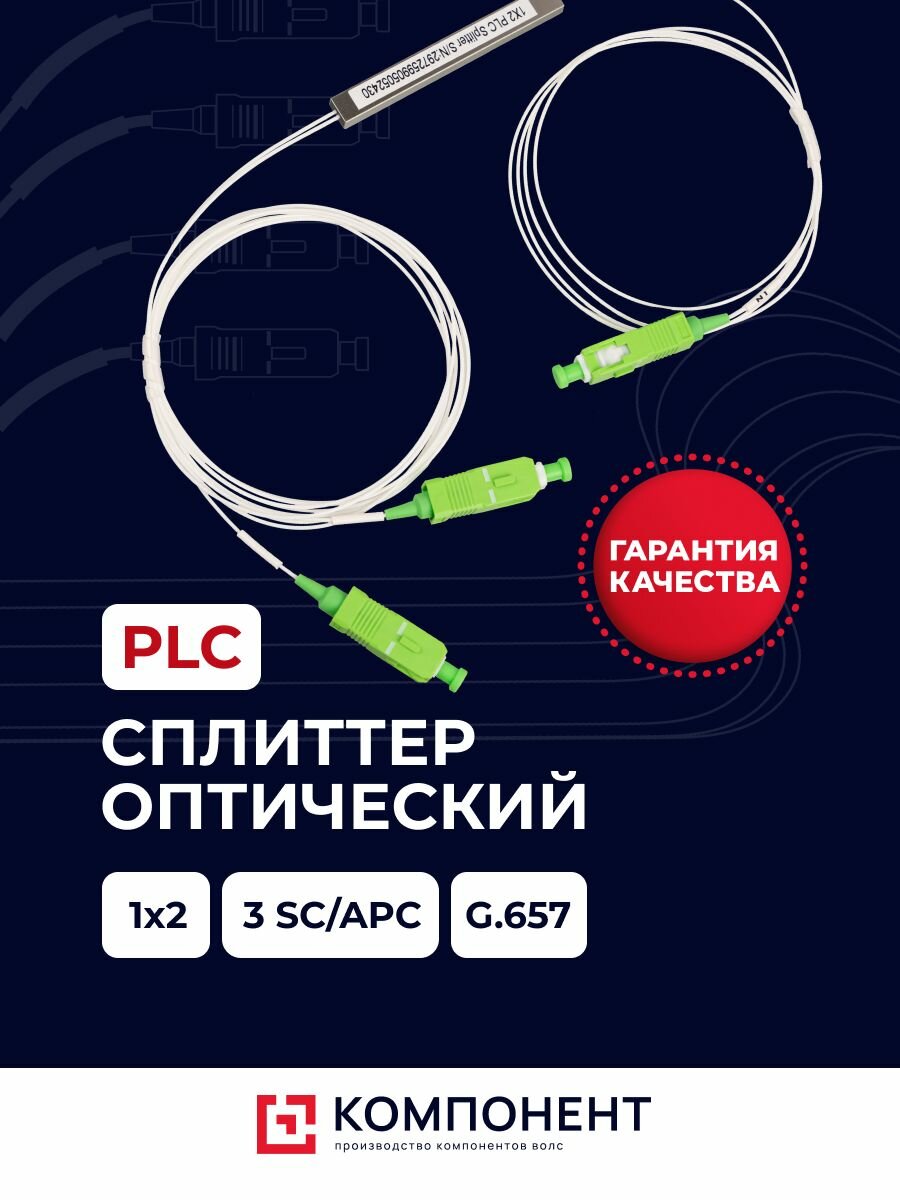 Сплиттер оптический PLC 1x2 SC APC планарный в гильзе