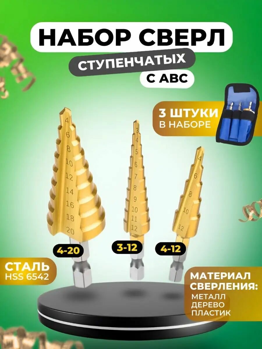 Набор ступенчатых сверл по металлу