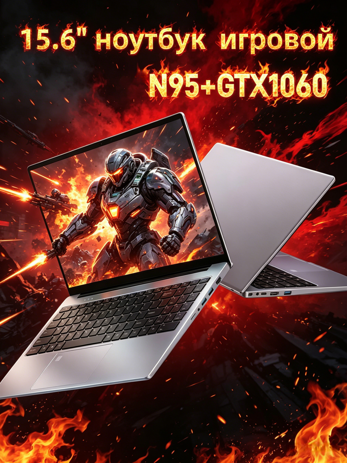 Премиальный игровой ноутбук для работы и учебы ноутбуки noutbuk 15,6" IPS, intel N95 видеокарта GTX1060, Windows11