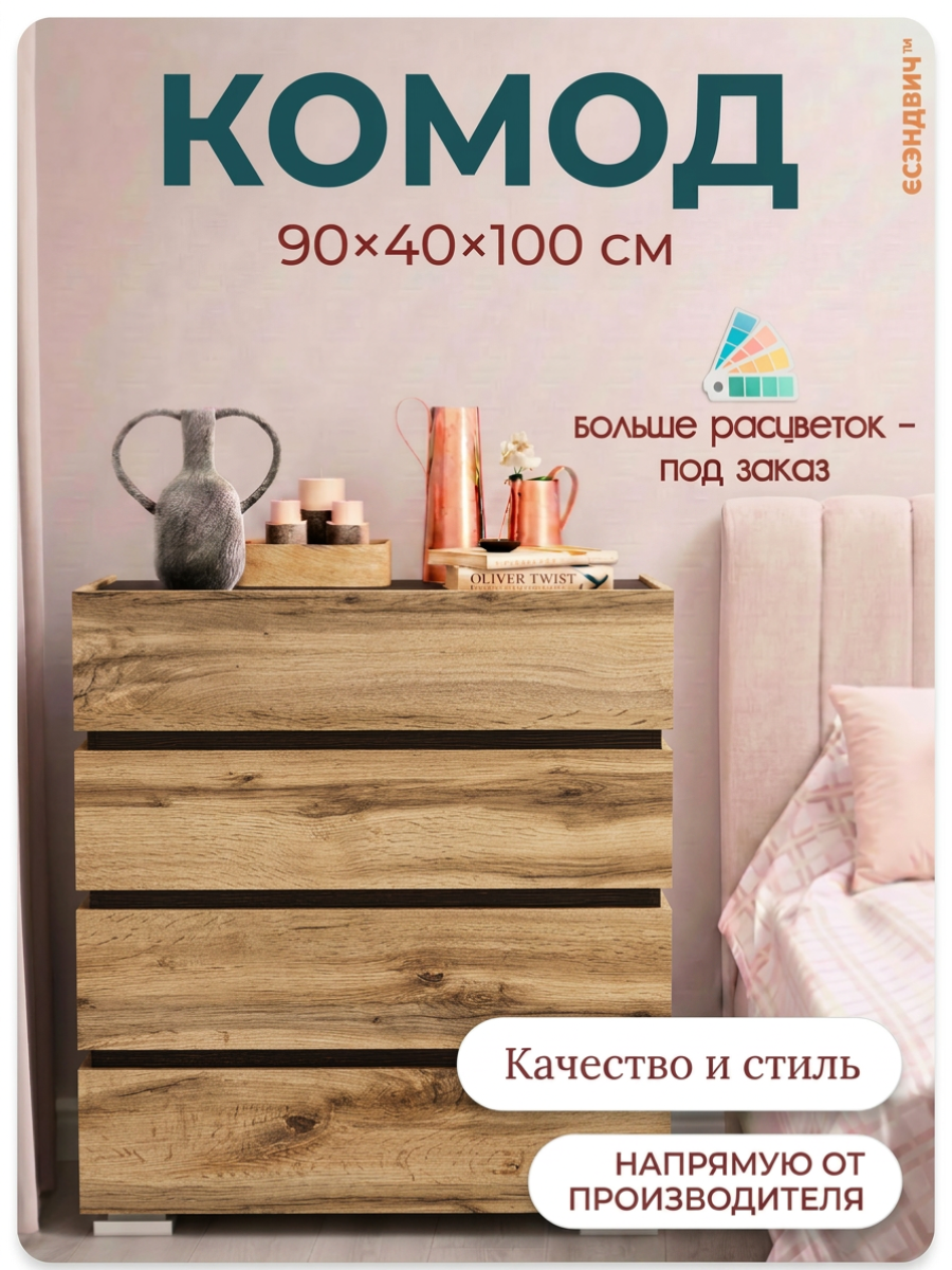 Есэндвич Вект-4 Комод 90х100х40 см (Венге /Дуб Вотан ) для гостиной, для спальни