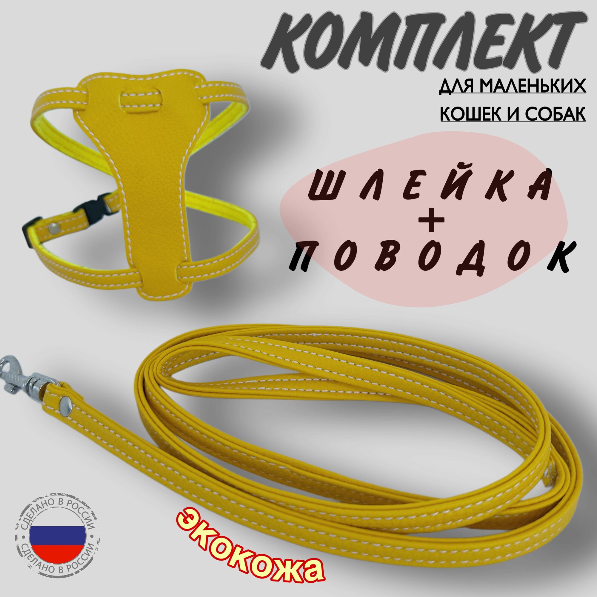 Шлейка и поводок для кошек и мелких пород собак из экокожи