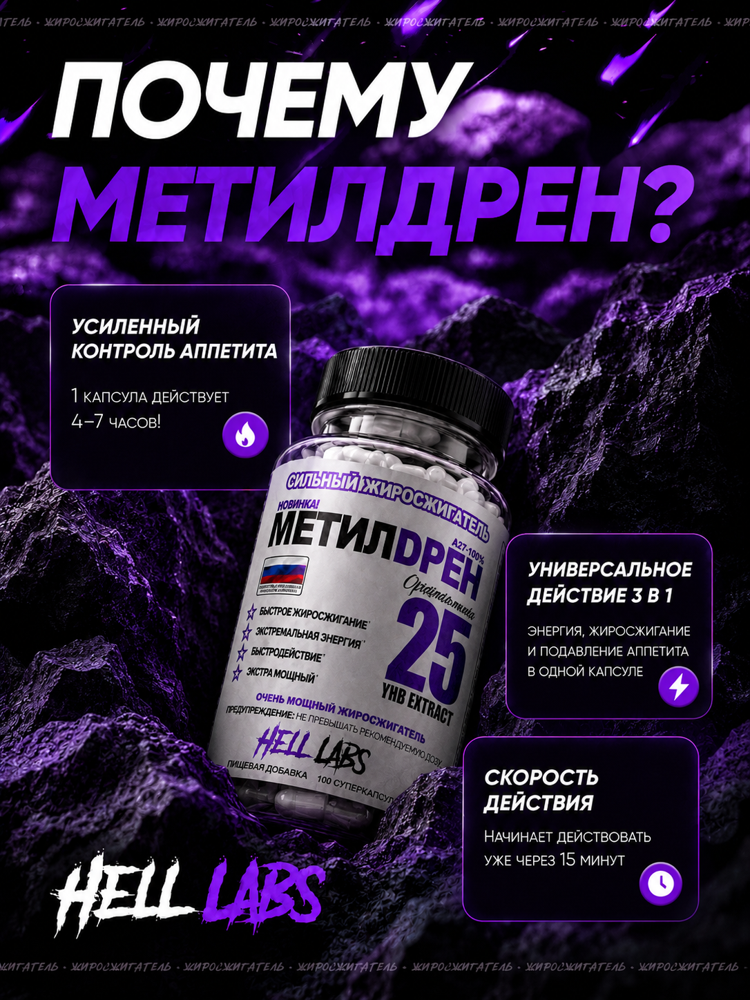 Жиросжигатель Hell Labs Elite, 150 г, 100 капсул — фото 1