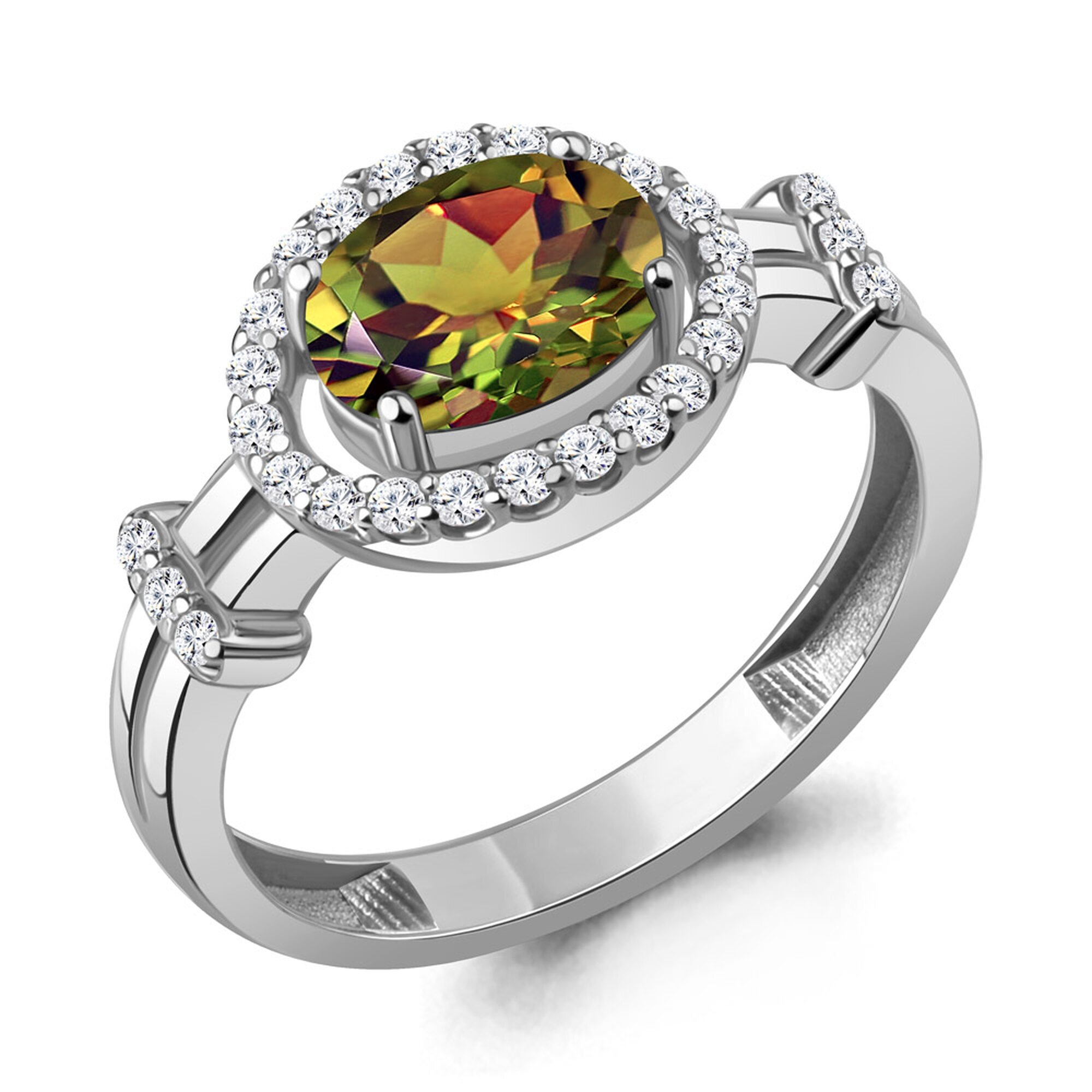 Кольцо Diamant online, серебро, 925 проба, родирование, фианит, султанит